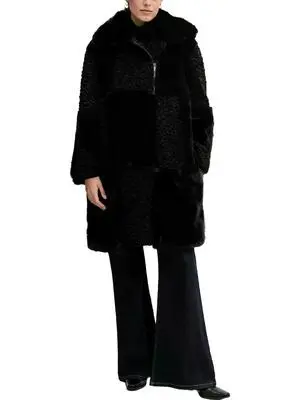 Dkny Faux-fur Long Coat - Black