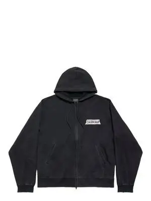 Balenciaga Hooded Zip-up Sweater - Black