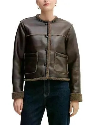 HOSS INTROPIA Buttoned Shearling Jacket - Brown