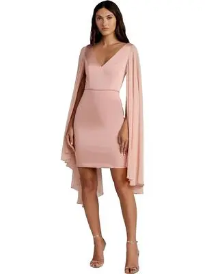 Mac Duggal V-neck Cape Sleeve Mini Dress - Blush