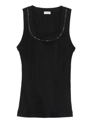 Brunello Cucinelli Embellished Ribbed Tank Top - Black