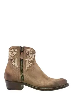 DAMY Flower-embroidered Boots - Brown