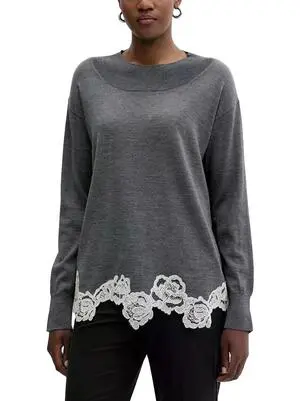 BLUGIRL Lace-trim Crew-neck Sweater - Grey