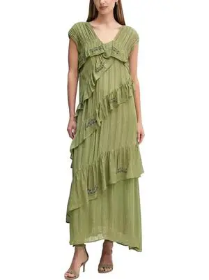 HOSS INTROPIA Embellished Ruffled Midi Dress - Green