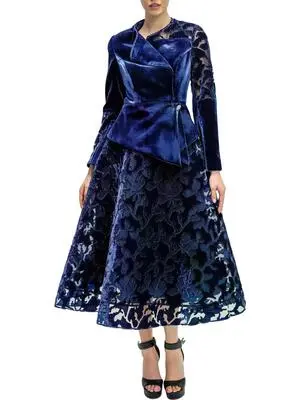 ARAFTU Velvet Blazer And Lace Skirt Set - Blue