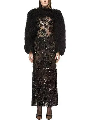 NISSA Sequined Tulle Maxi Dress - Black
