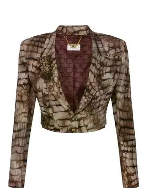 Elisabetta Franchi Alligator-print Cropped Jacket - Brown
