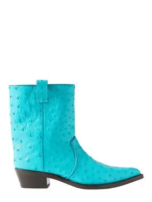 Khaite Clive Embroidered Ostrich Ankle Boots - Blue