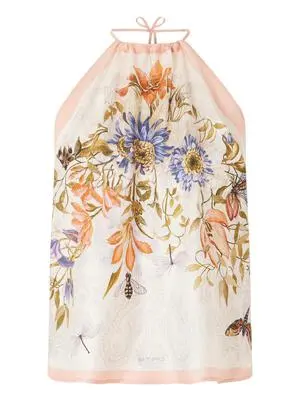 Etro Floral-print Silk-voile Halterneck Top - Cream