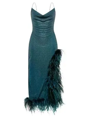 Oseree Lumière Plumage Cowl-neck Asymmetric Dress - Blue