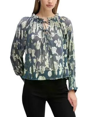 HOSS INTROPIA Floral-print Ruffled Top - Blue