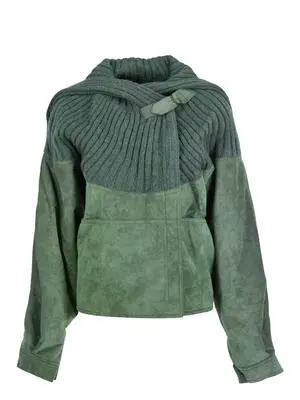 MONDRAIN Panelled Leather Jacket - Green
