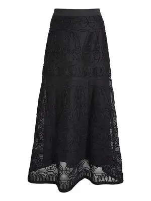 Maje Embroidered Flared Maxi Skirt - Black