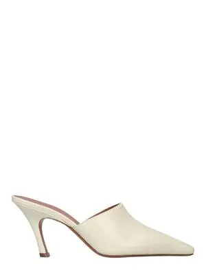 Amina Muaddi Leather Jamie Heeled Mules - Beige