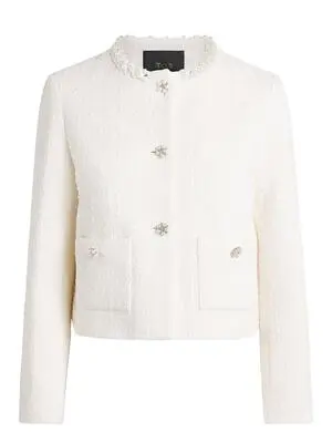 Maje Tweed Jacket With Pearl Trims - White