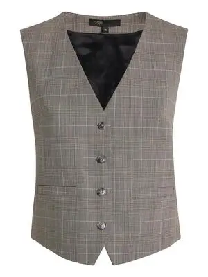 Maje Wool-blend Check Sleeveless Waistcoat - Black