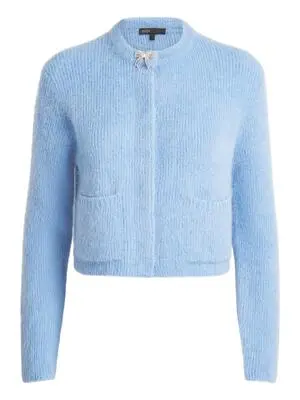 Maje Cropped Alpaca-blend Cardigan With Jewel Bow - Blue