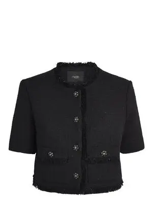 Maje Tweed Rhinestone Embellished Jacket - Black