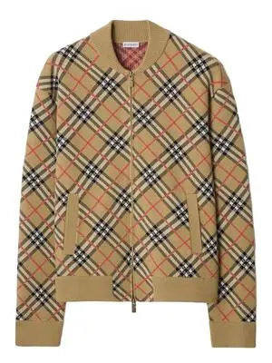 Burberry Check Cotton Wool Bomber Jacket - Sand Beige