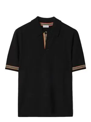 Burberry Icon Stripe Trim Wool Polo Shirt Black