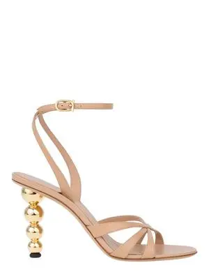 FERRAGAMO Strappy Bauble Heel Sandals With Gancini Buckle - Beige