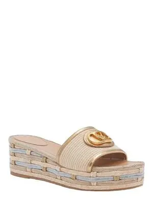 Valentino Garavani Vlogo Flatform Espadrille Slide Sandals - Natural
