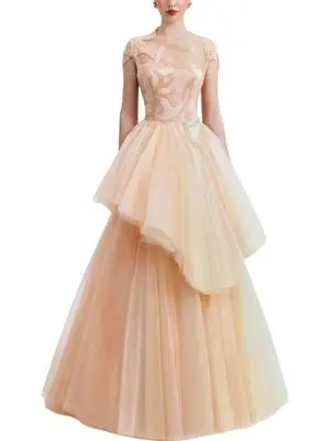 GEMY MAALOUF Beaded Bodice Tulle Gown - Neutrals