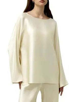 Lilysilk Silk Charmeuse Crewneck Blouse - Lily White