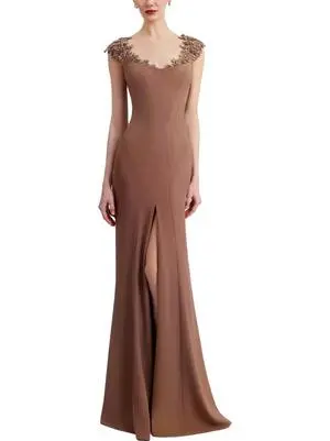 GEMY MAALOUF Beaded Neckline Maxi Dress - Brown