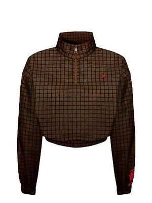 PCFG Cropped Sweatshirt With High Neck And Geometric Print - Brown
