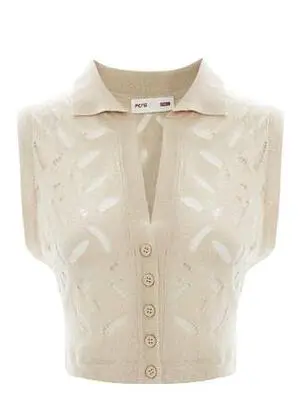 PCFG Cropped Sheer Knit Vest - Beige