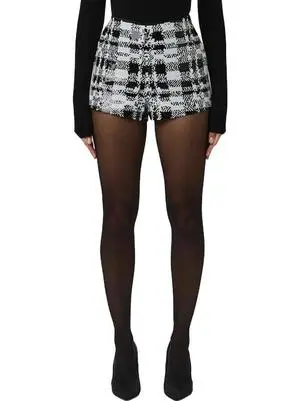 Naked Wardrobe Sequin Patterned Shorts - White/black Plaid