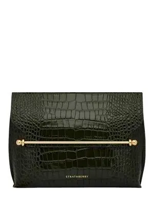 Strathberry Stylist Croc Embossed Leather Clutch - Forest