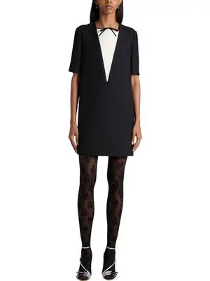 Valentino Garavani Contrast Inset Wool & Silk Crepe Couture Shift Dress - Black/ivory
