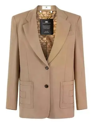 Elisabetta Franchi Single-breasted Blazer With Embroidered Pocket - Neutrals