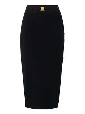 Elisabetta Franchi Knit Midi Skirt With Side Slit - Black