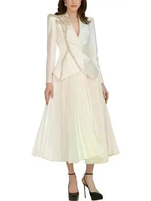 ARAFTU Embellished Pleated-skirt Suit - White