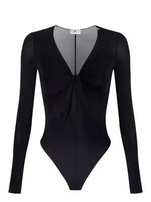 Elisabetta Franchi Draped Long-sleeves Bodysuit - Black
