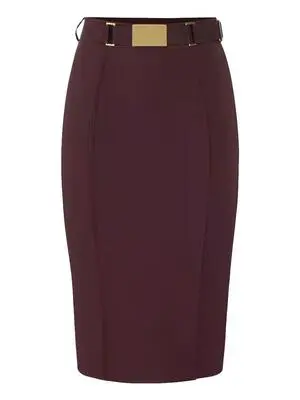 Elisabetta Franchi Pencil Midi Skirt With Belt - Brown