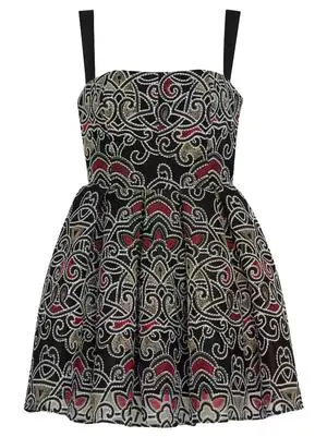 OLYMPIAH Arabesco Print Strap Dress - Black