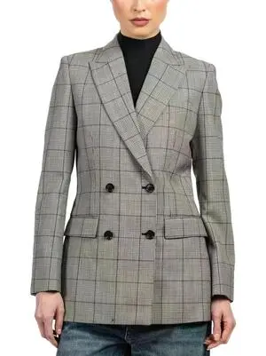 NILI LOTAN Plaid Double-breasted Blazer - Grey