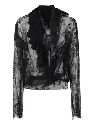 Alberta Ferretti Lace Ruffled Shirt - Black