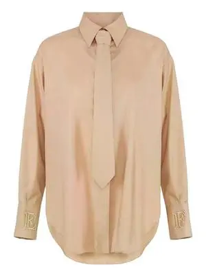 Elisabetta Franchi Tie-detail Logo-embroidery Shirt - Neutrals
