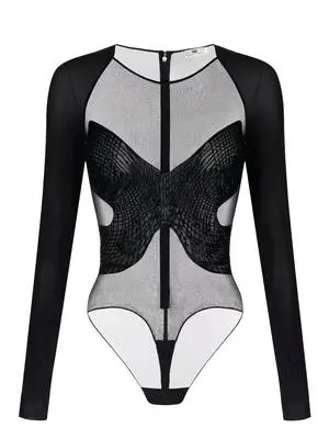 Elisabetta Franchi Crystal-embellished Long-sleeves Bodysuit - Black