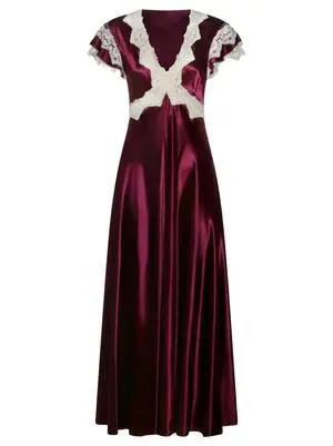 Alberta Ferretti Lace V-neck Maxi Dress - Purple