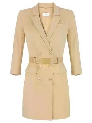 Elisabetta Franchi Lapel Belted Mini Dress - Neutrals
