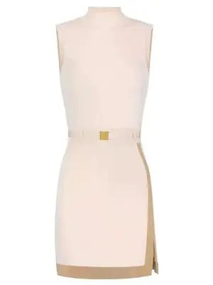 Elisabetta Franchi High-neck Belted Mini Dress - Neutrals