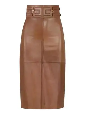 Elisabetta Franchi Leather Midi Skirt - Brown
