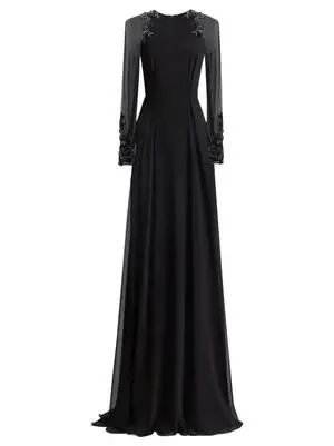 GEMY MAALOUF Beaded Cape-detail Maxi Dress - Black