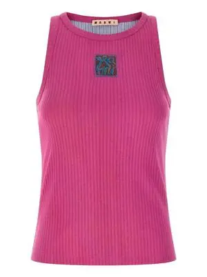 Marni Ribbed Tank Top With Logo Patch - Pink